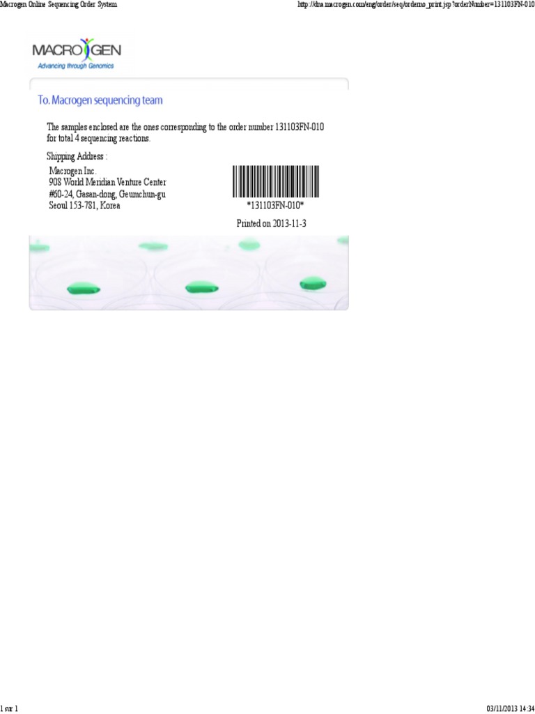 Sequencing Order 131103FN-010 Details | PDF