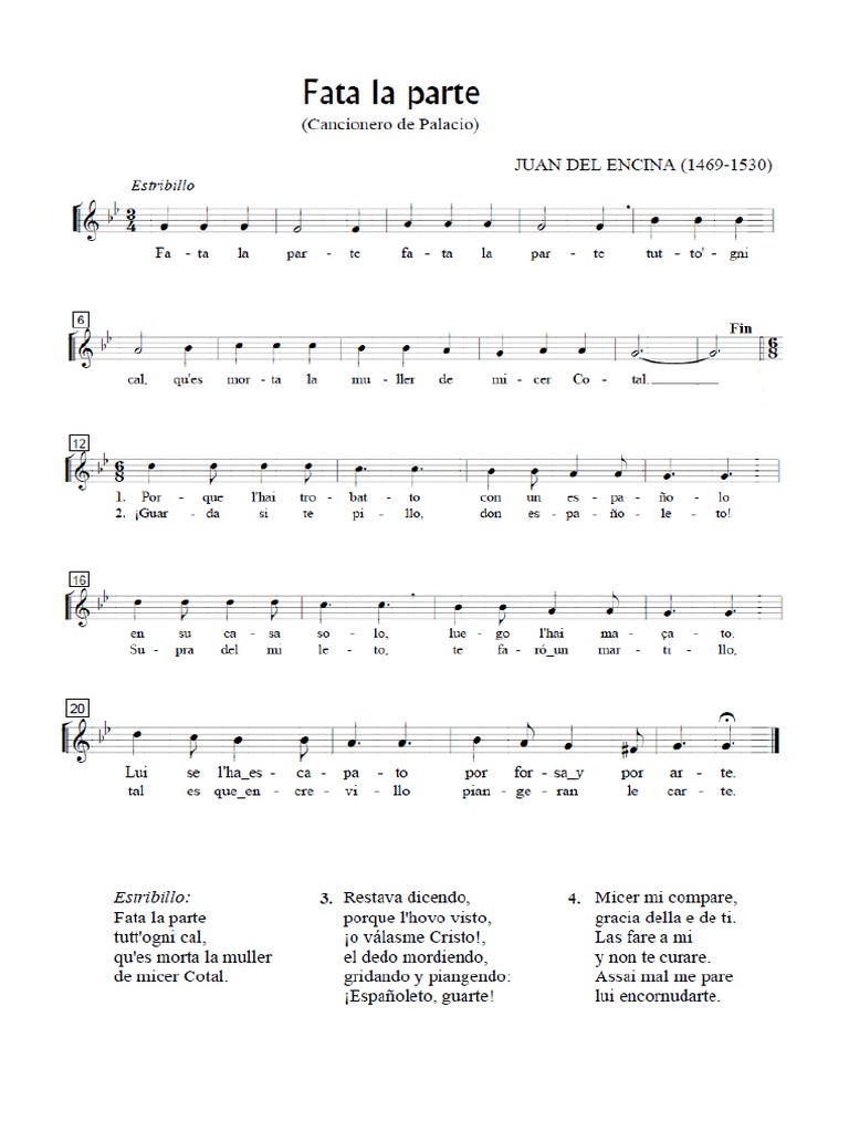 Fata La Parte, J. Del Encina (1 Veu) | PDF
