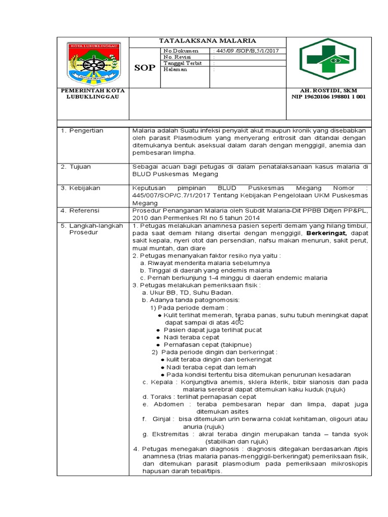 Sop Tatalaksana Malaria - Revisi | PDF | Kesehatan Holistik