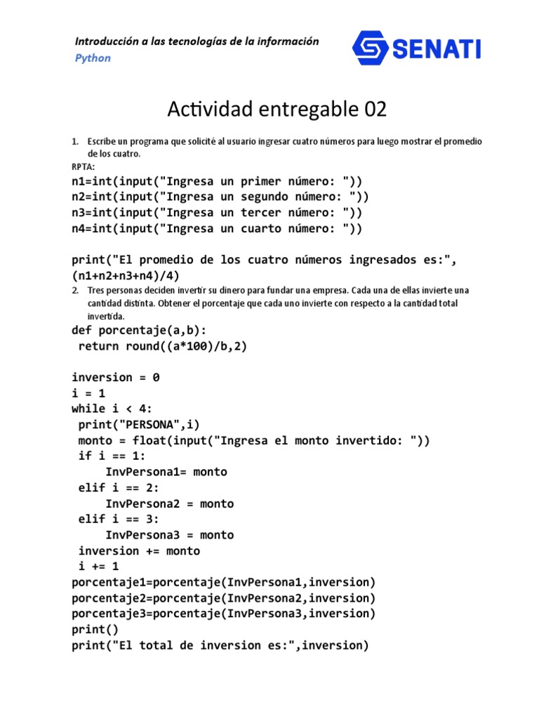 Actividad Entregable 02 Bazan Guerra Josue | PDF | Python (lenguaje de programación ...