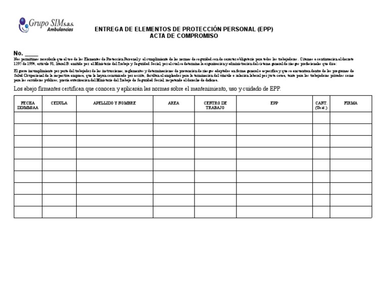 Compromiso de Uso de EPP | PDF