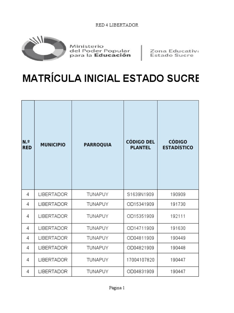 c3 - Matricula Actual Noviembrelisto | PDF | Educación de la primera ...