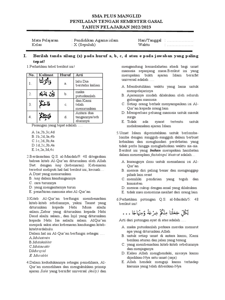 SEMA PENILAIAN TENGAH SEMESTER | PDF