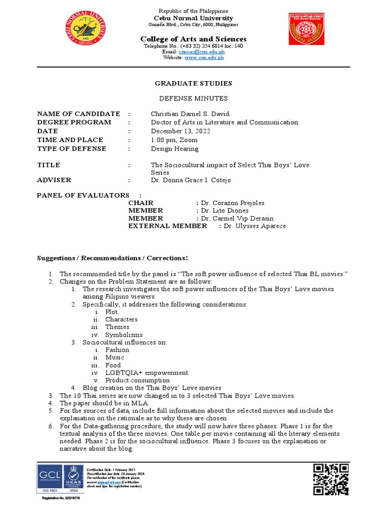 Oral Defense Minutes Form | PDF