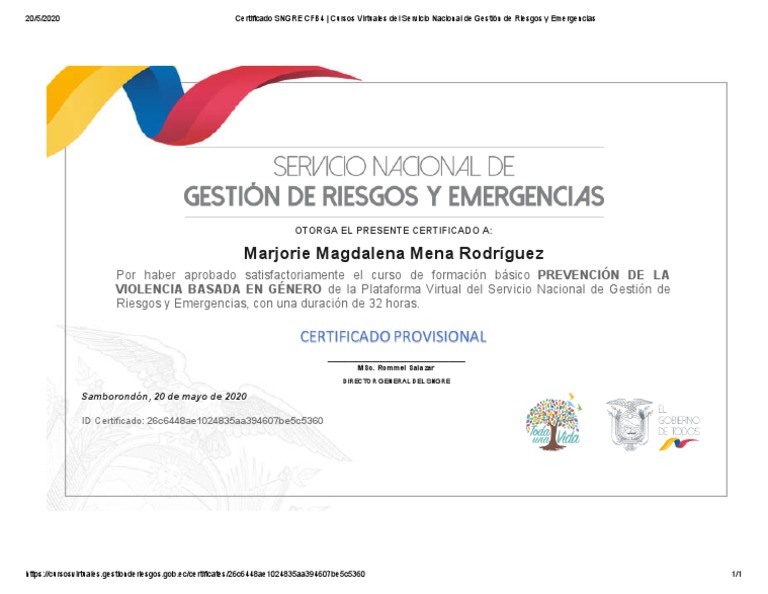 Certificado SNGRE CFB4 - Cursos Virtuales Del Servicio Nacional de ...