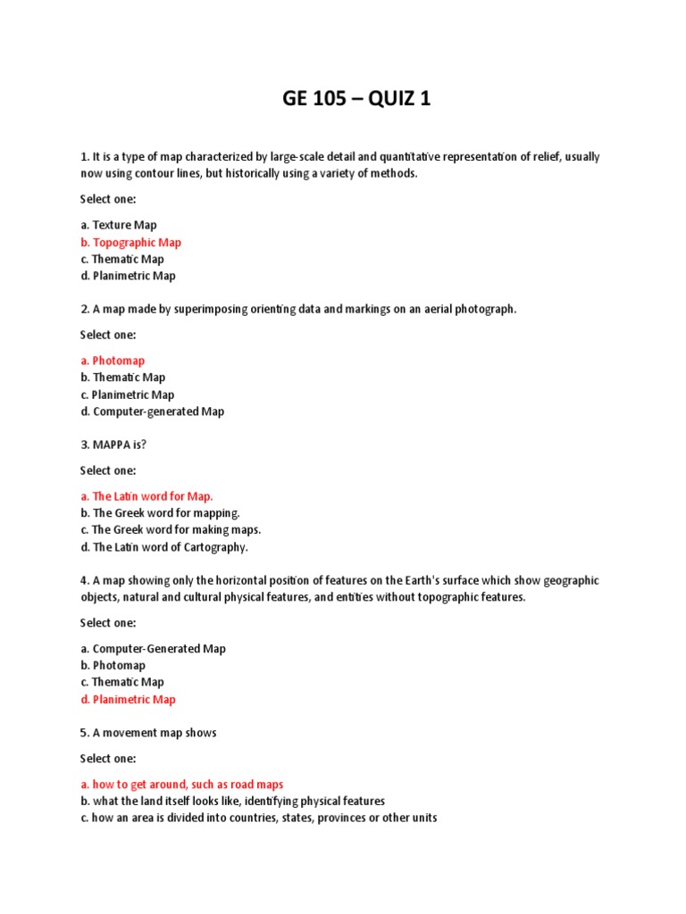 Lecture 1 - Quiz 1 | PDF | Map | Cartography