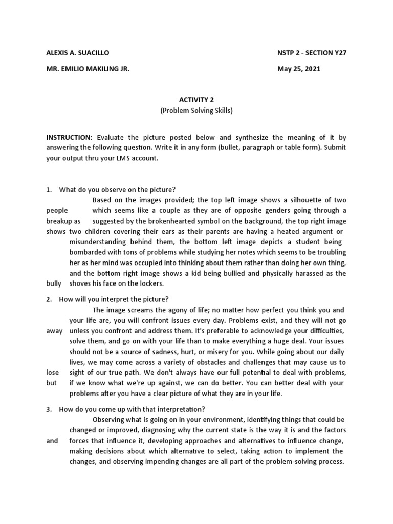 Activity 2 - Problem Solving Skills | PDF | Cognitive Psychology | Cognitive Science