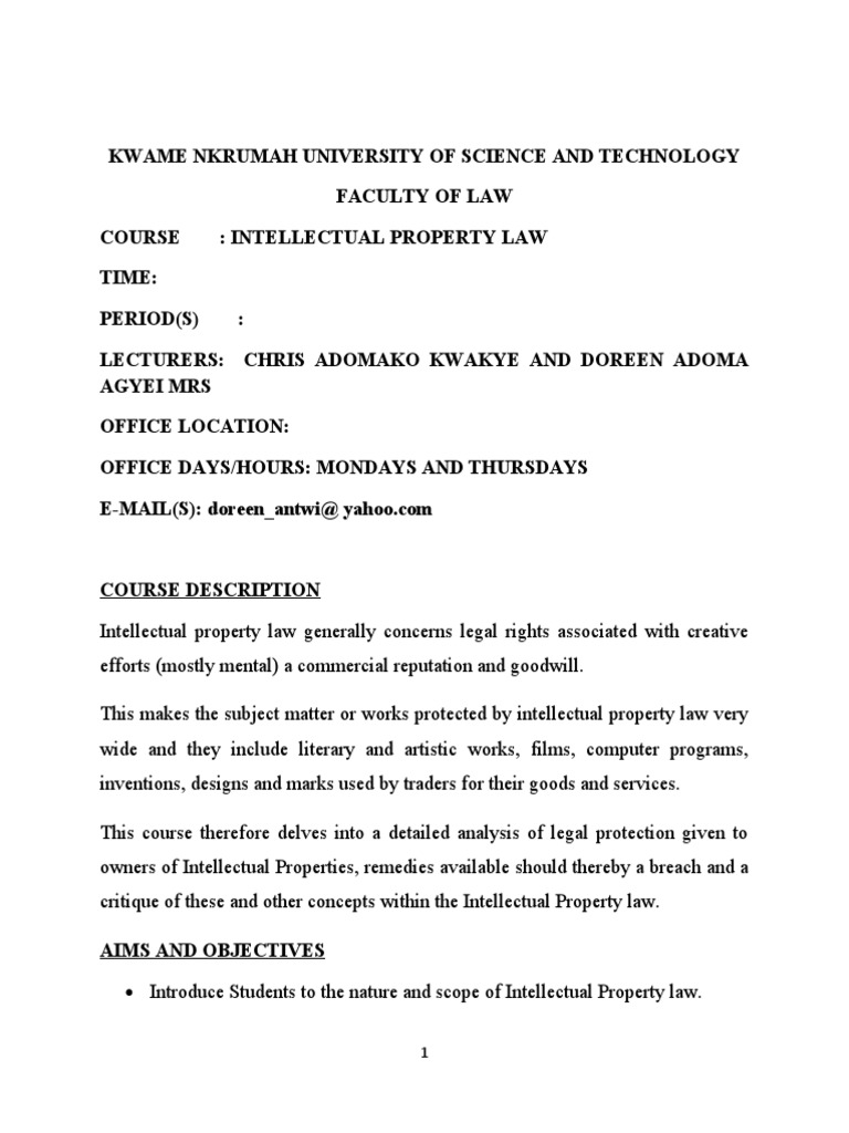 Course Outline And Intro Lecture Pdf Intellectual Property Copyright