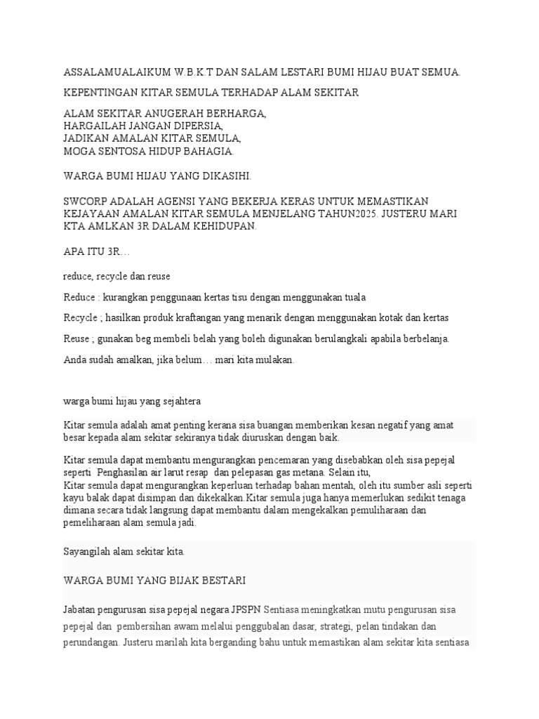 MENERAPKAN AMALAN KITAR SEMULA DALAM KEHIDUPAN SEHARIAN | PDF