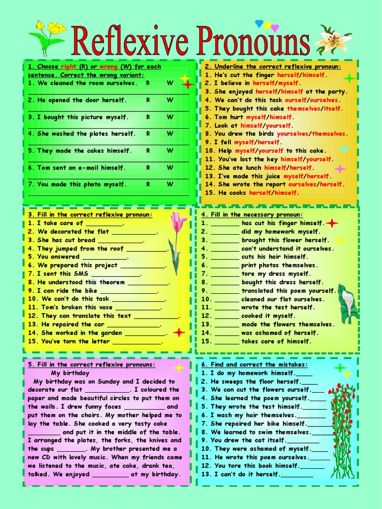 Reflexive Pronouns Worksheet 1 | PDF