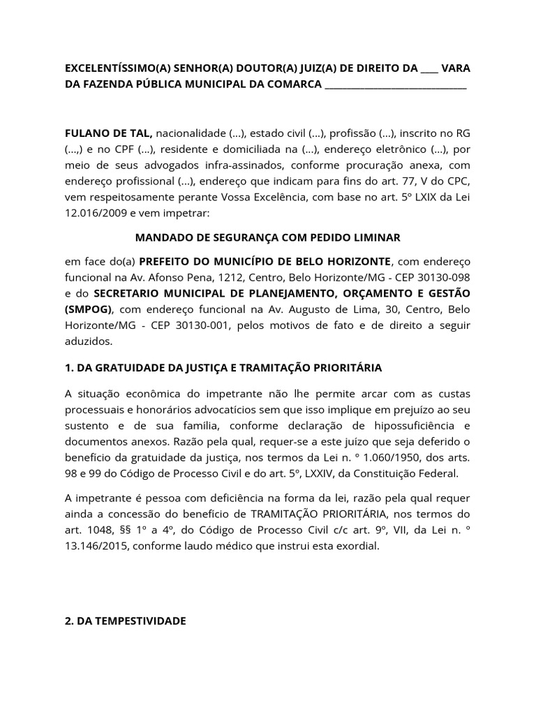 Cópia de (AURUM) Modelo Mandado de Segurança | PDF | Mandamus ...