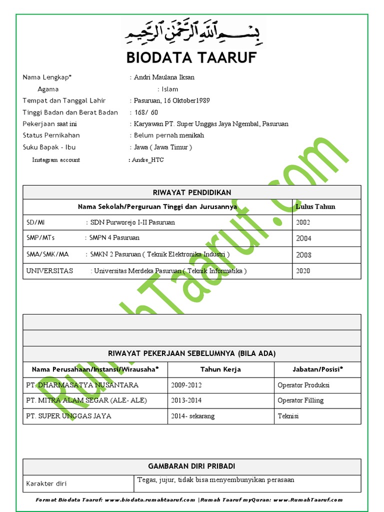 CV TAARUF Andri Maulana | PDF