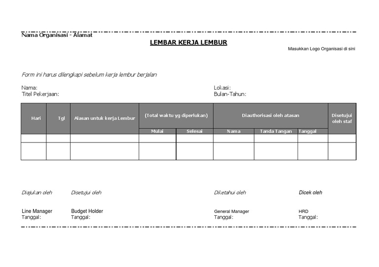 Formulir Pengajuan Lembur Karyawan | PDF