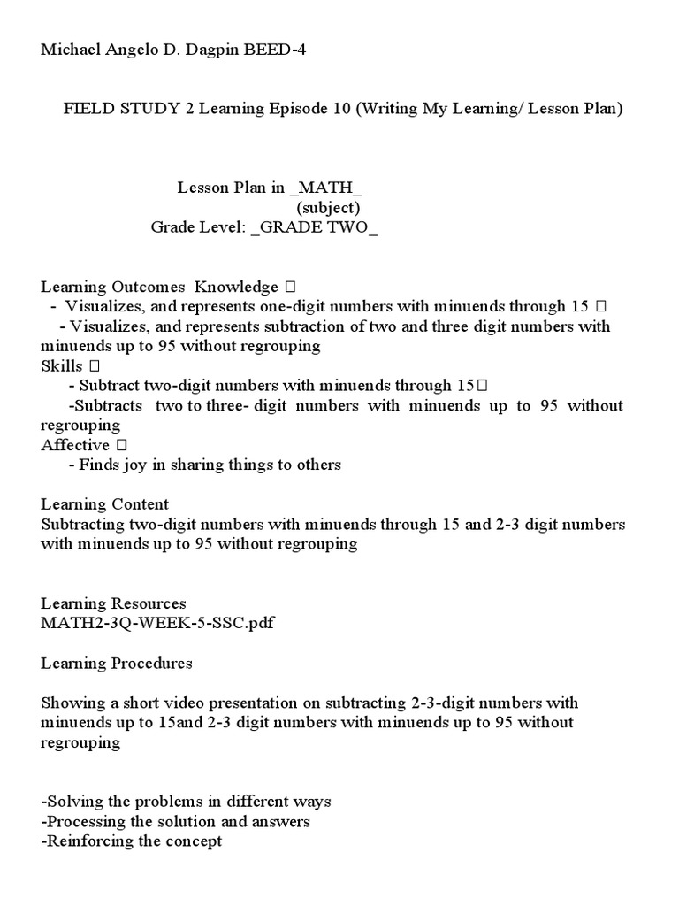 FS2 Ep 10 | PDF | Learning | Subtraction