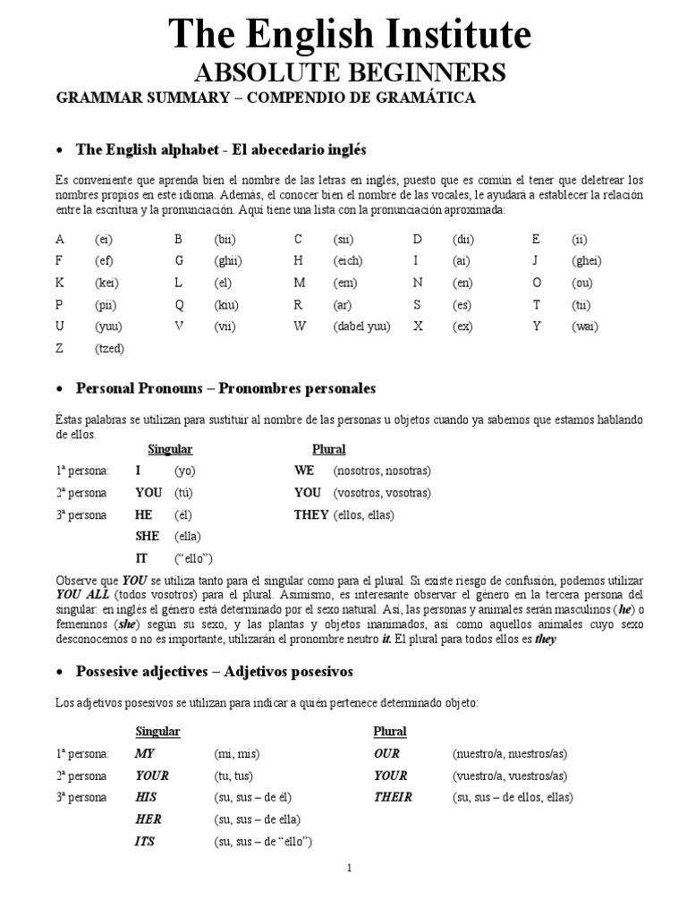 Absolute Beginner GRAMMAR | PDF | Artes del Lenguaje y Comunicación