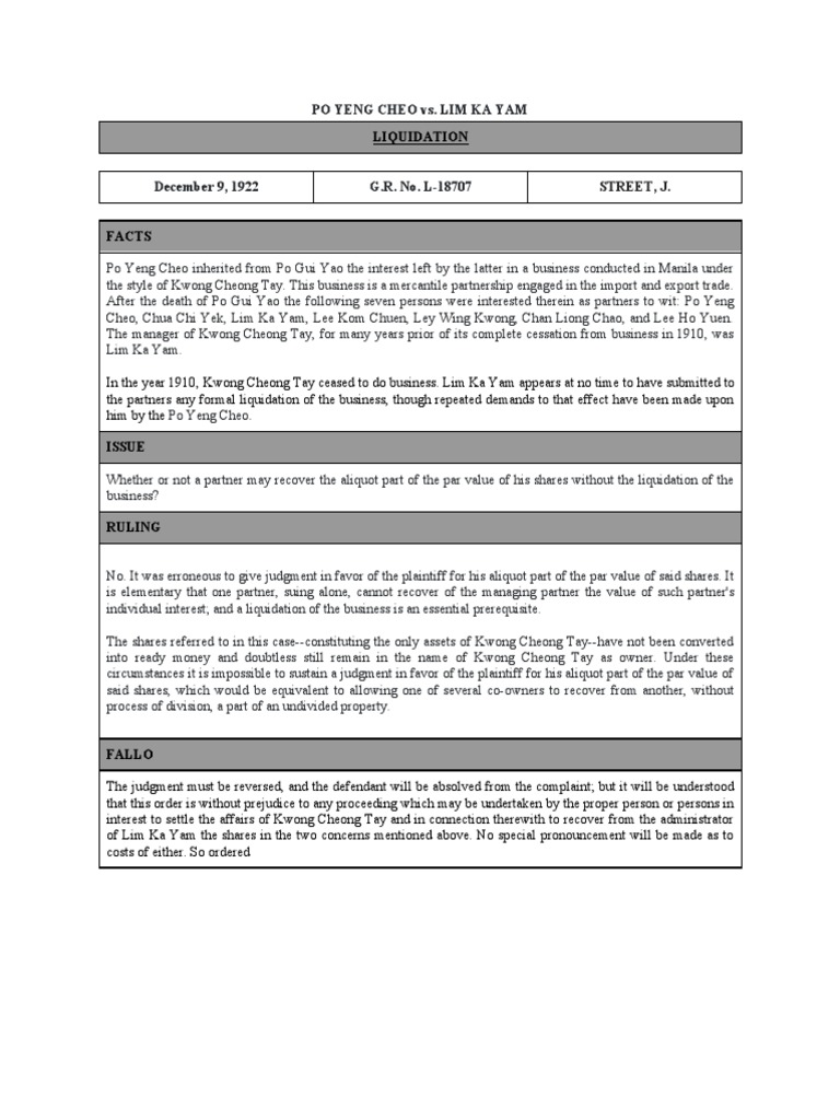 PO YENG CHEO Vs LIM KA YAM 44 PHIL 172 - Digest | PDF