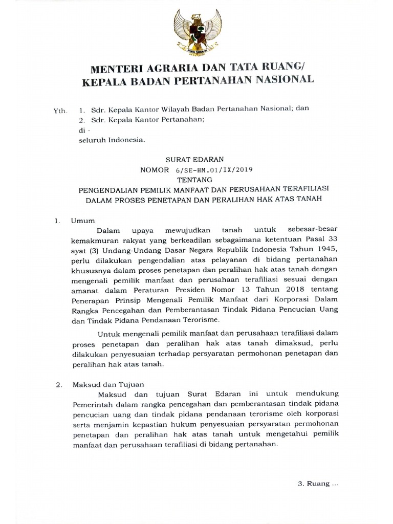 Surat Edaran Nomor 6 - SE-HM.01 - IX - 2019 Tentang Pengendalian ...