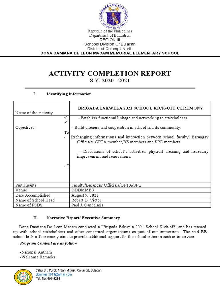 Acr Brigada Eskwela 2021 School Kick Off Ceremony SDC | PDF