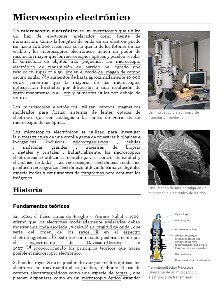 Microscopio Electrónico: Definición y Tipos | PDF | Microscopio ...