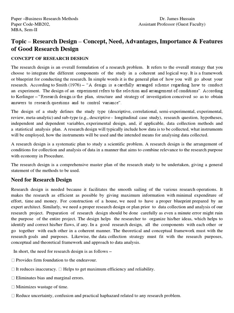 Concept of Research Design, MBA-II | PDF | Research Design | Scientific ...