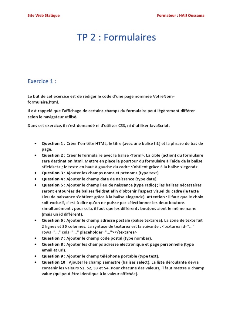 TP2 Formulaire | PDF | Html | Internet