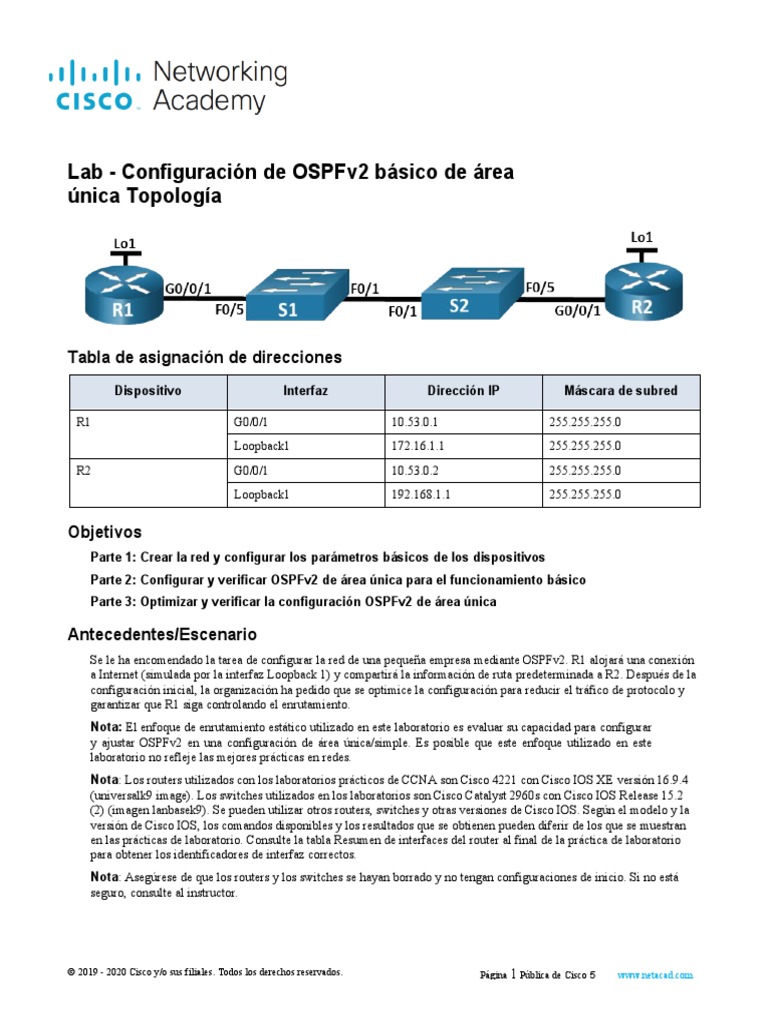 2.7.2-Lab - Configure-Single-Area-Ospfv2 - es-XL | PDF | Enrutador (Computación) | Tecnología de ...