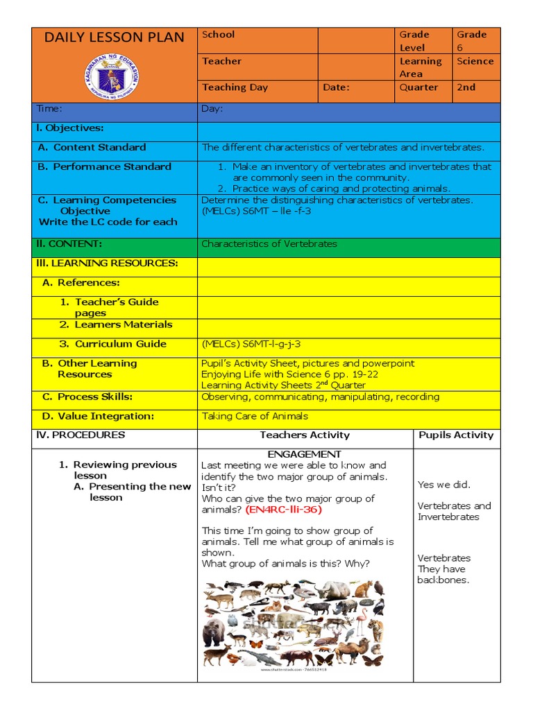 Distinguishing Vertebrates Lesson Plan | PDF | Amphibian | Reptile
