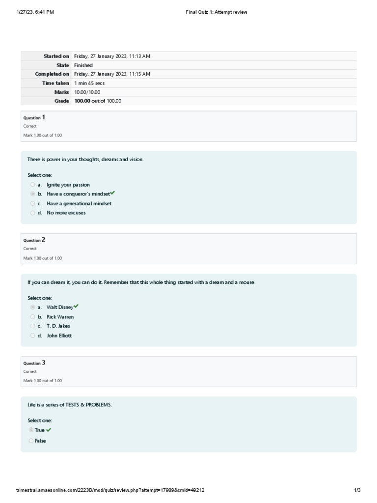 ETHNS6102 Euthenics 2 Final Quiz 1 - Attempt Review | PDF | Cognition