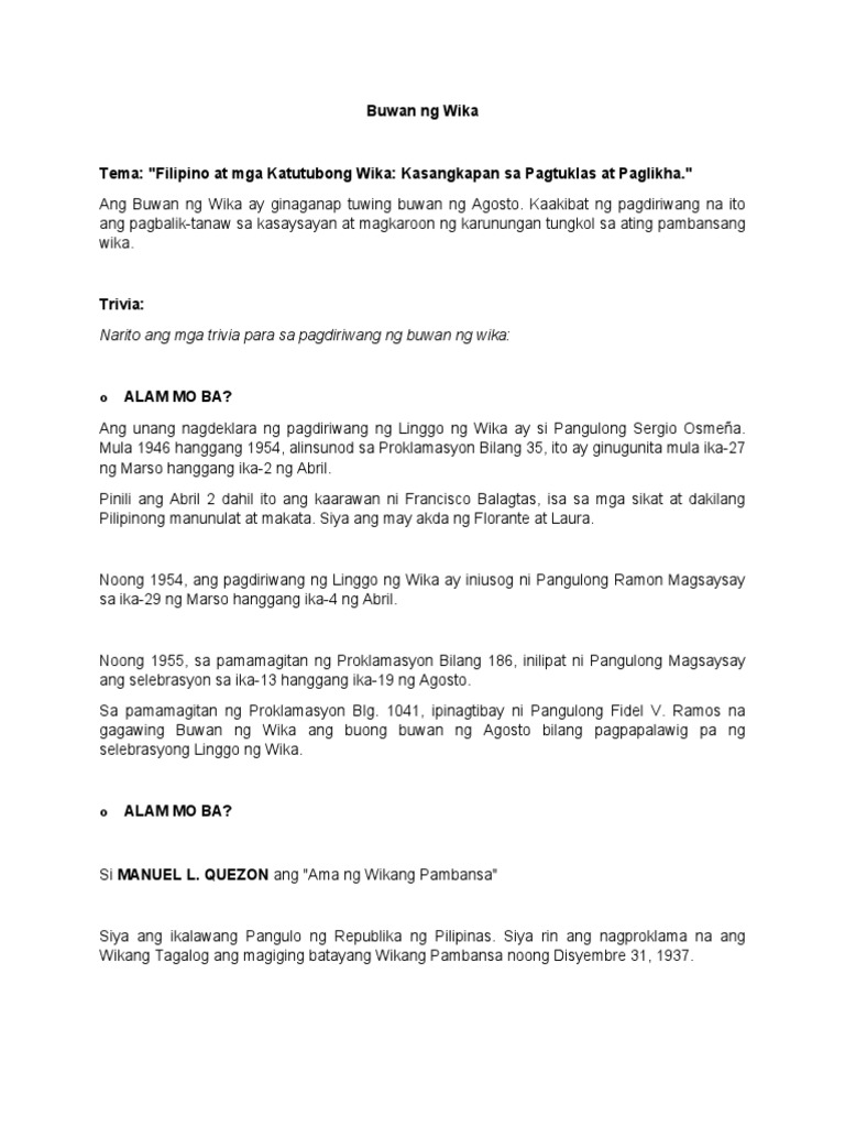 Buwan NG Wika Trivia | PDF