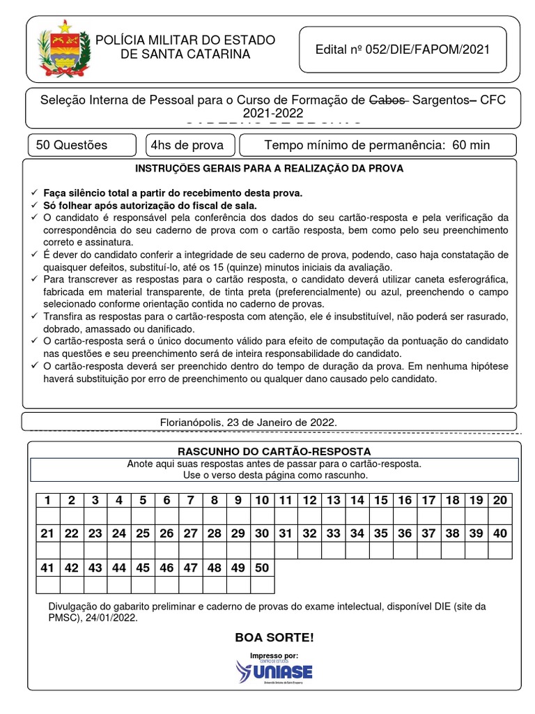 Caderno de Prova CFS 2021-2022 | PDF