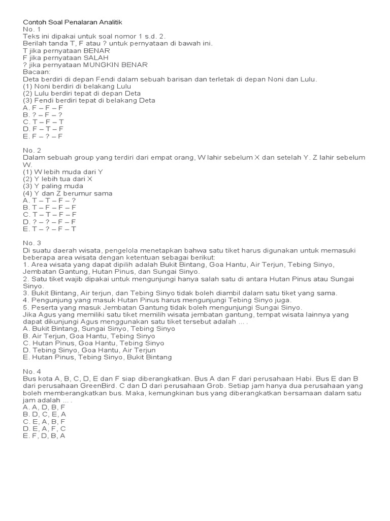 Contoh Soal Penalaran Analitik | PDF