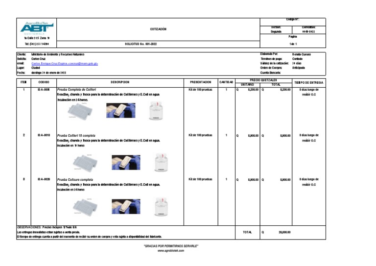 Cotización 001-2022 Pruebas Completas Idexx R0046 | PDF