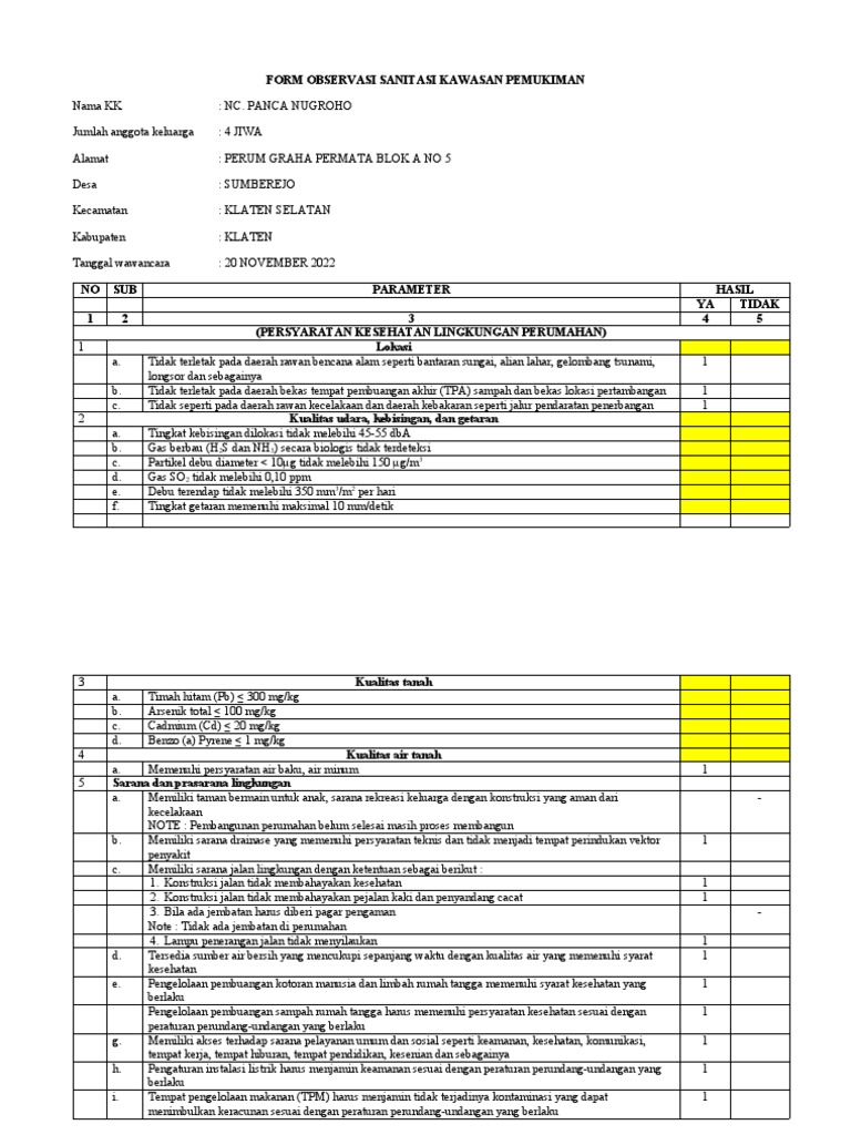 Aisty Form Observasi Sanitasi Kawasan Pemukiman | PDF
