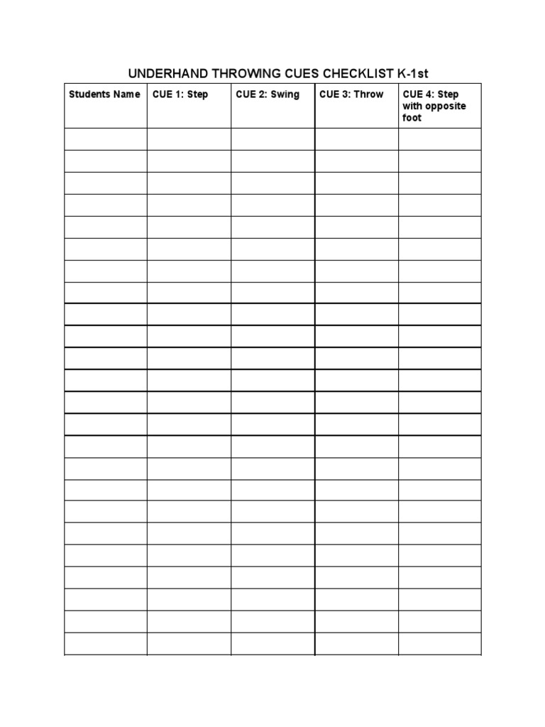 Throwing Catching Pre Post Assessment Cue Check | PDF | Ball Games | Sports