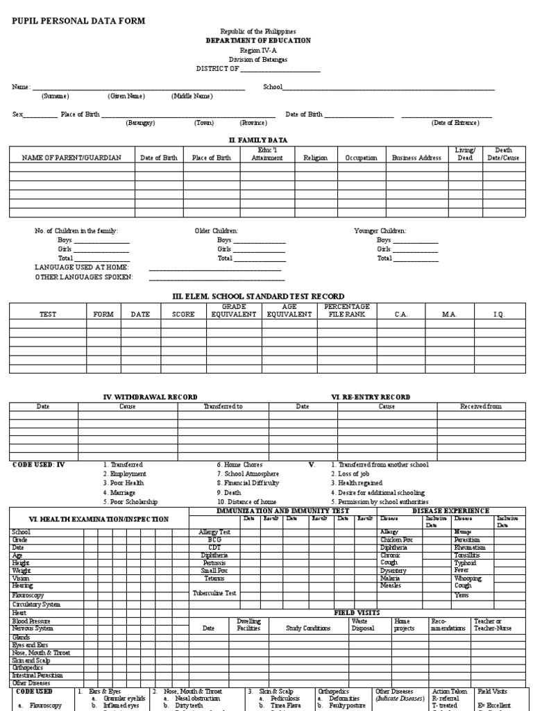 Pupil Personal Data Form | PDF | Medical Specialties | Clinical Medicine
