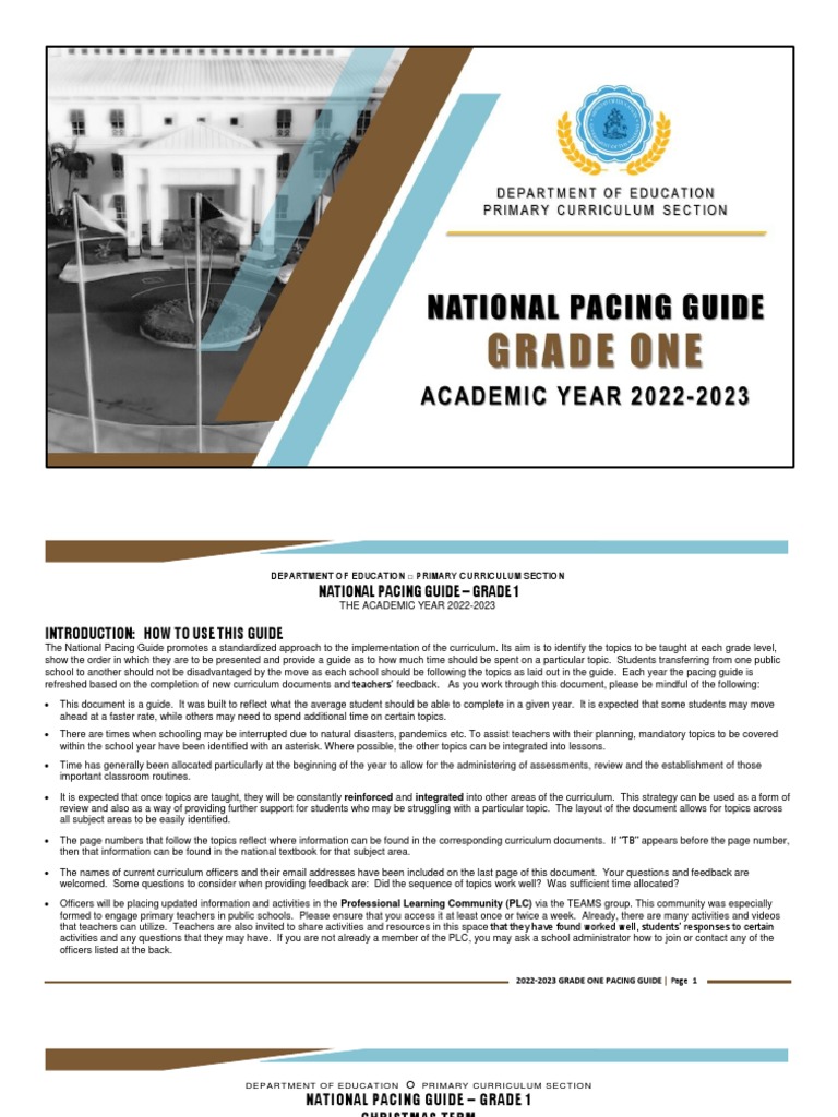 Grade 1 Doe National Primary Pacing Guide Academic Year 2022-2023 | PDF ...