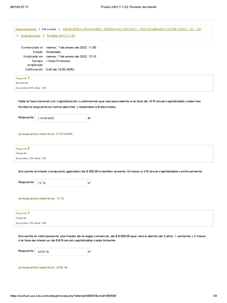 Prueba UNO 7-1-22 - Revisión Del Intento | PDF | Finanzas personales | Sector privado