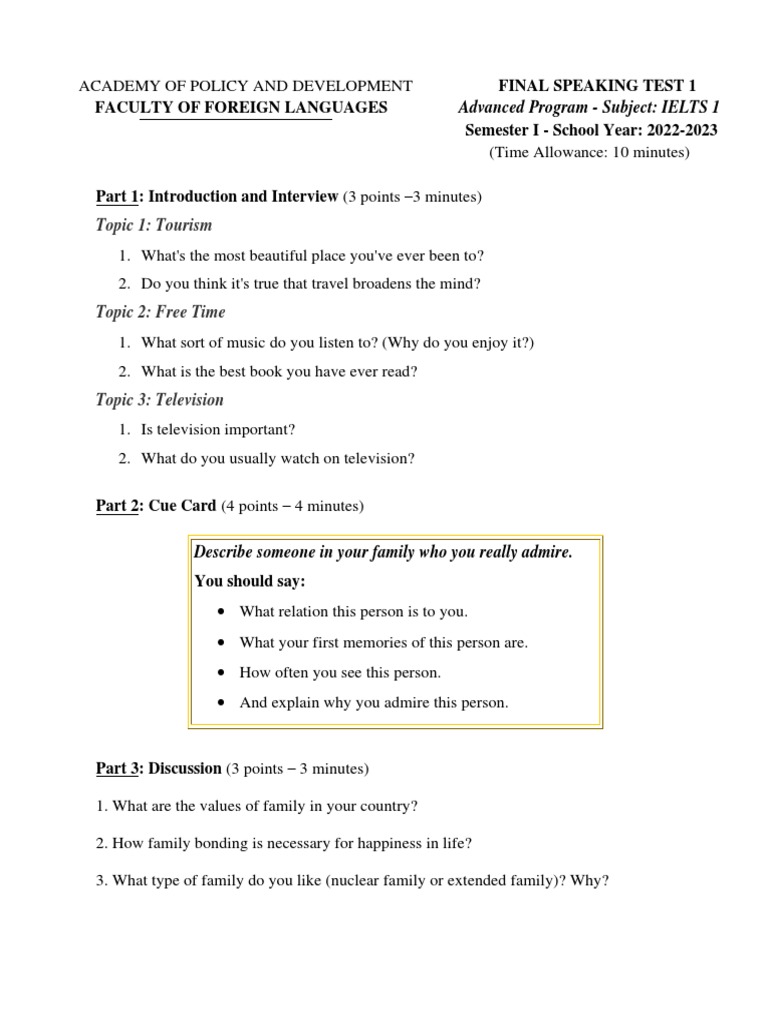 IELTS 1-Speaking Test Questions | PDF | International English Language ...