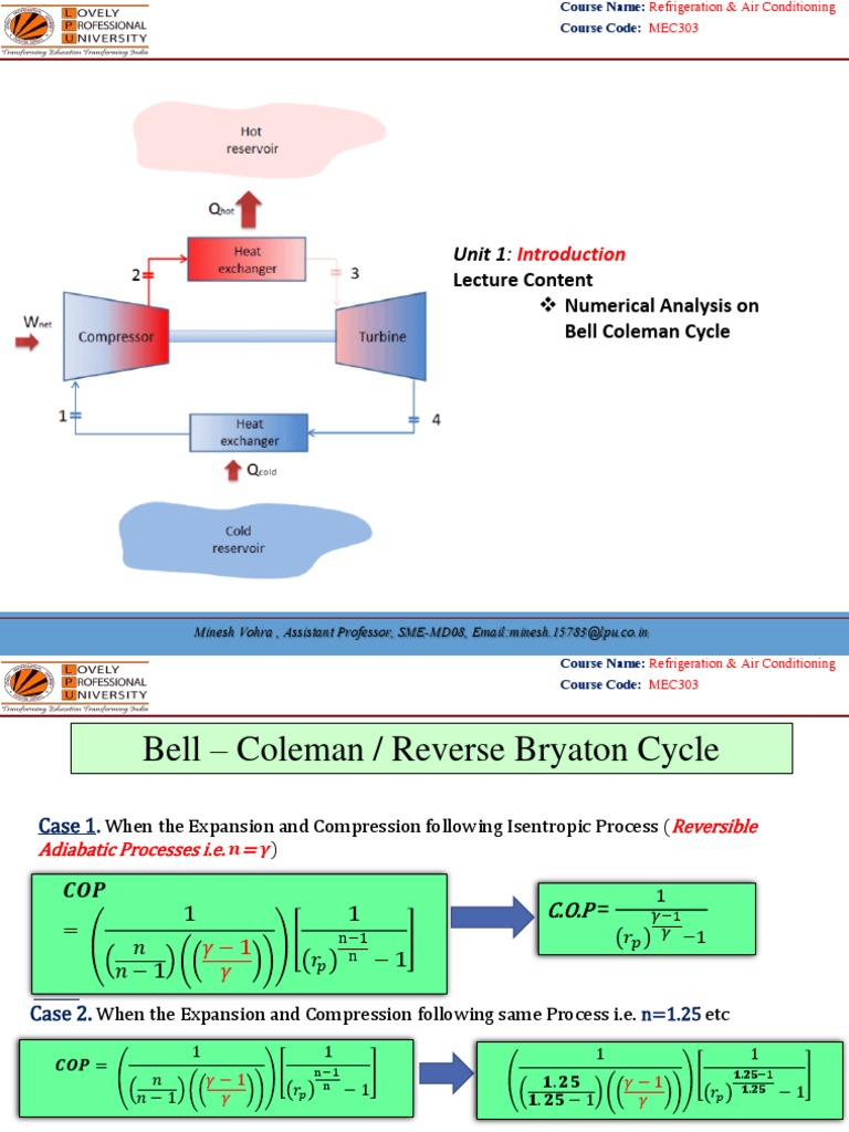Bell-Coleman Cycle Analysis and Examples | PDF | Refrigeration | Air ...