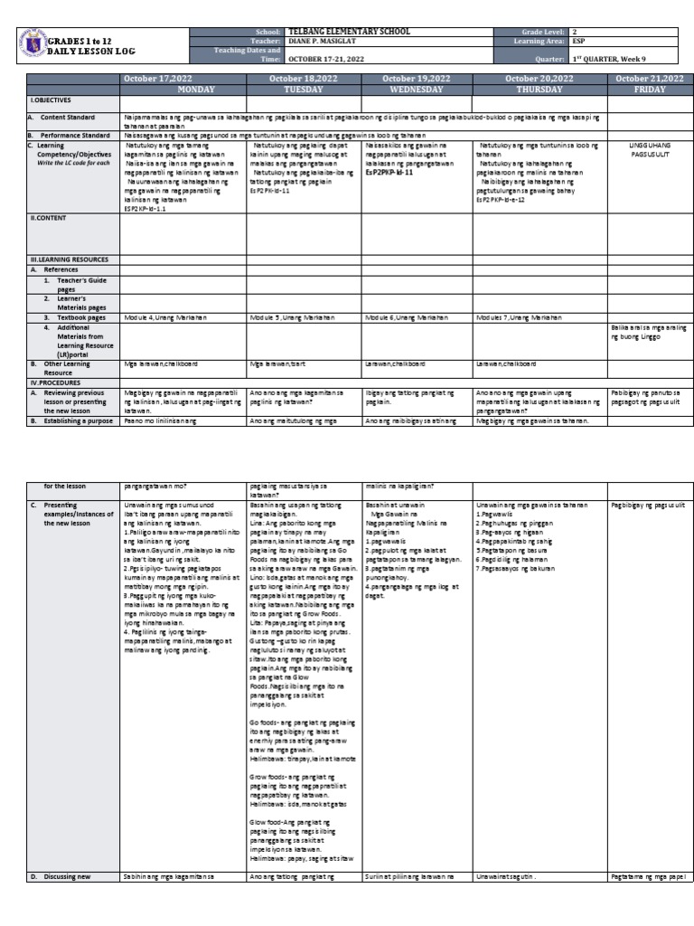 DLL ESP-2 Q1 Week9 | PDF