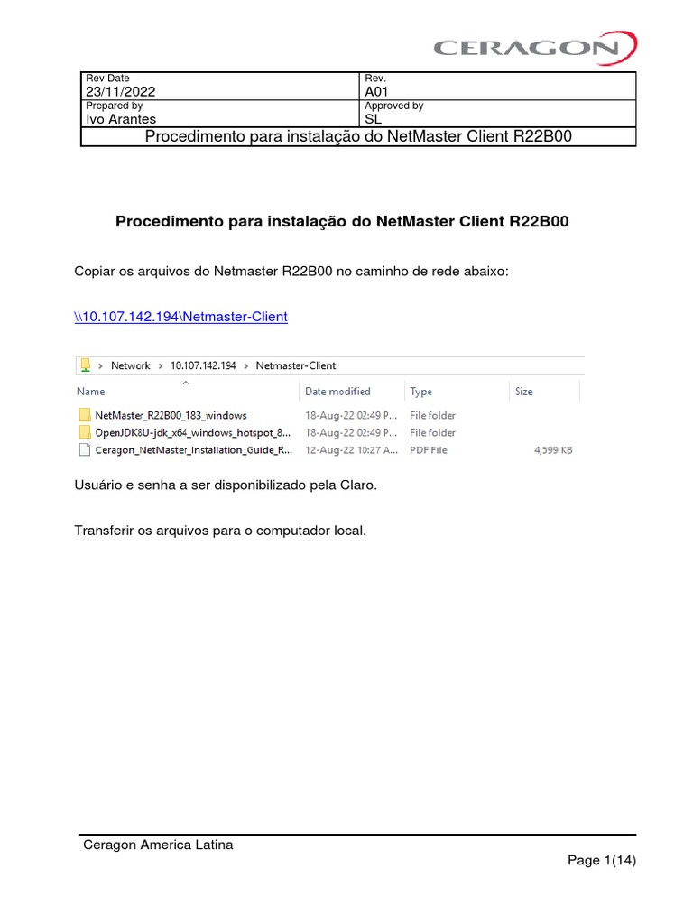 Procedimento para Instalação Do NetMaster Client | Download grátis PDF ...