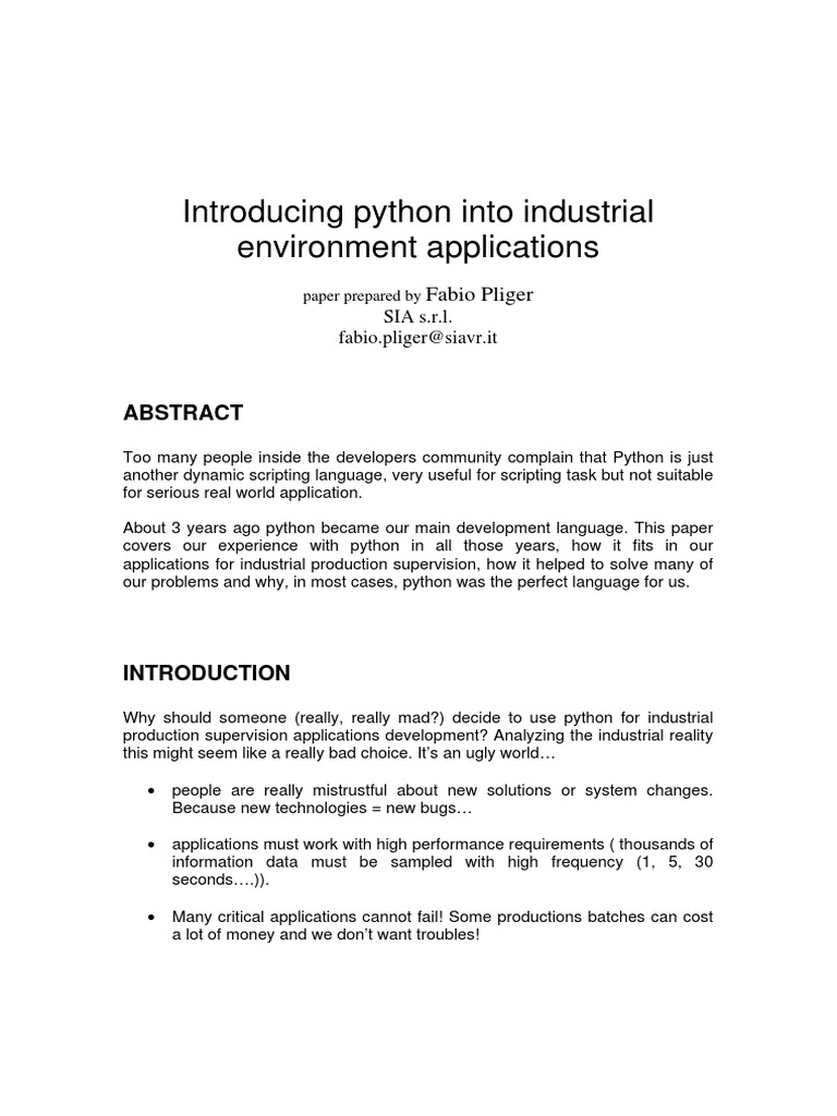 Python in Industrial Environment | PDF | Python (Programming Language ... Python in Industrial Environment | PDF | Python (Programming Language ...