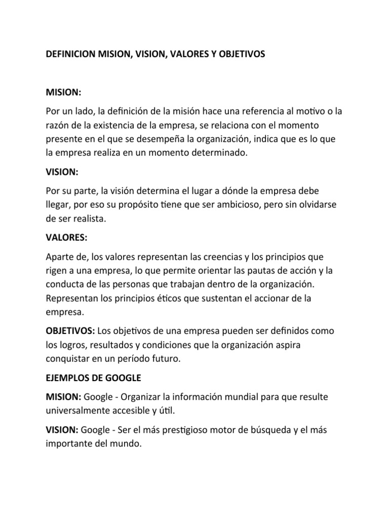 Mision, Valores y Vision | PDF Mision, Valores y Vision | PDF