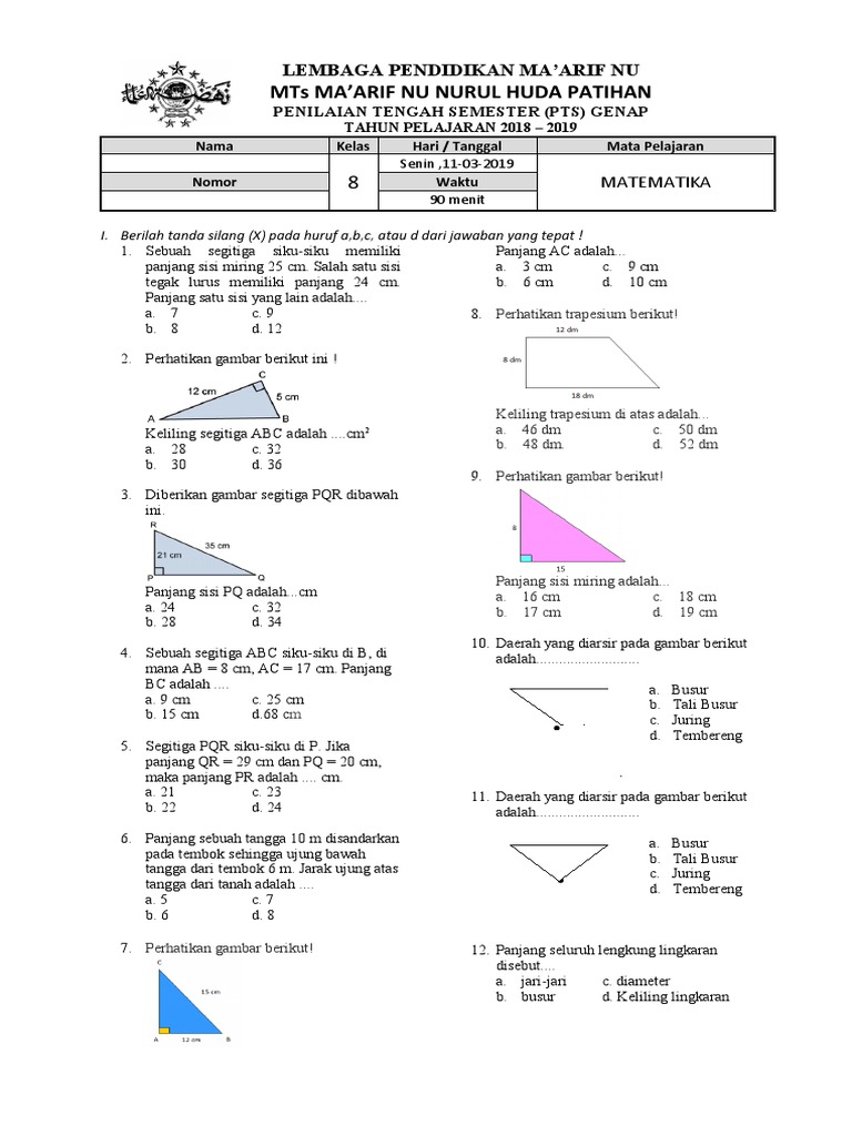 Soal Pts Genap Matematika Kelas 8 2019 | PDF