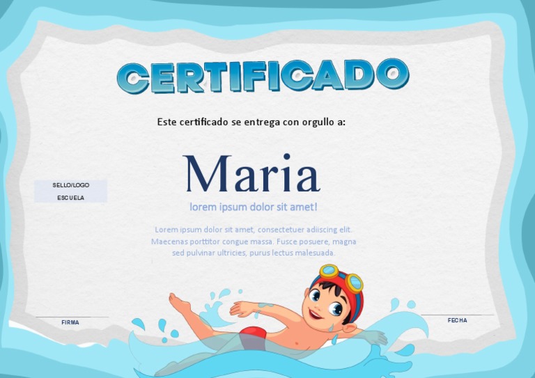 9 Certificado de Natacion para Niños | PDF