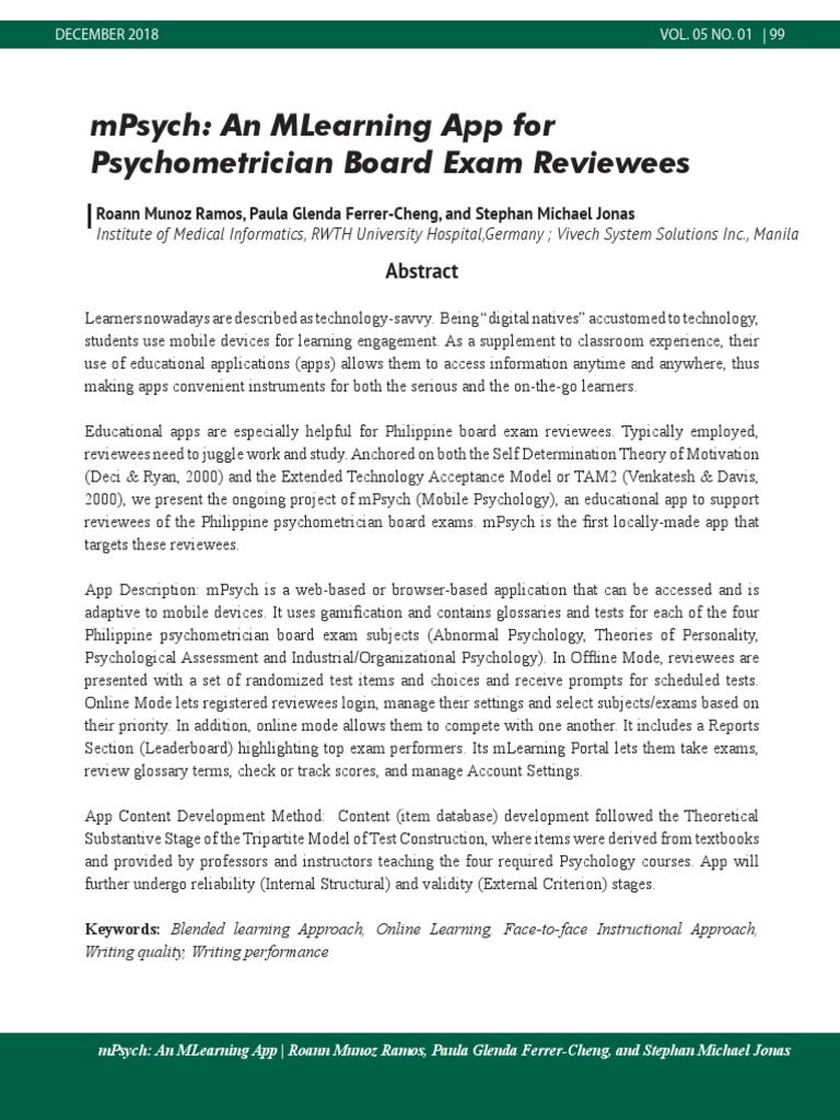 Mpsych: An Mlearning App For Psychometrician Board Exam Reviewees | PDF | Motivation | Motivational