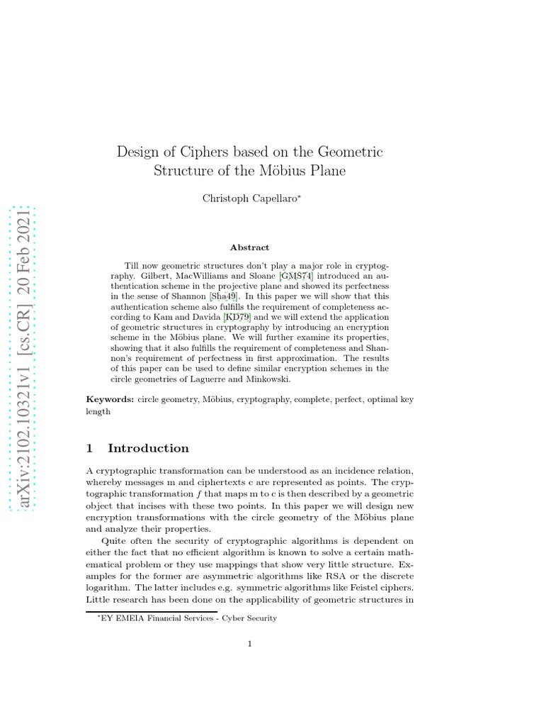 Design of Ciphers Based On The Geometric Structure | PDF | Key ...