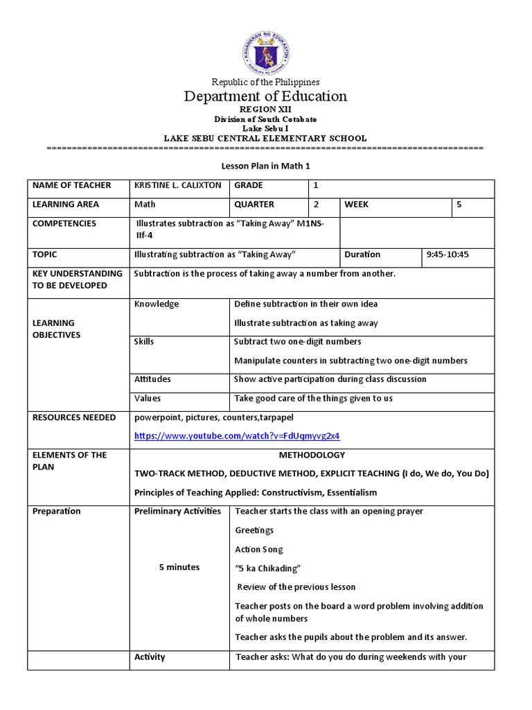 CO Lesson Plan Q2 w5 Math1 | PDF | Teachers | Learning