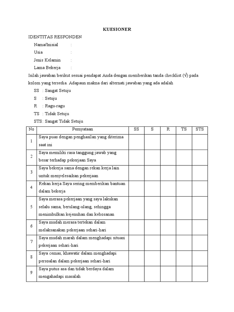 KUESIONER Kepuasan Kerja | PDF