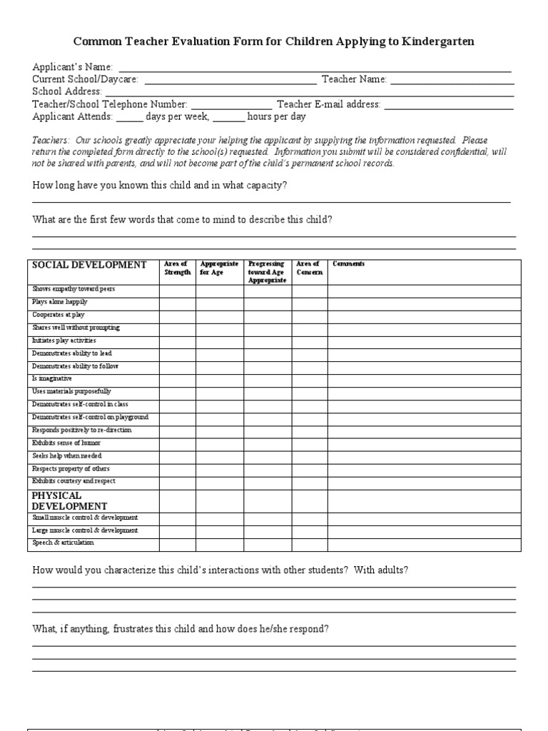 Kids Evaluation Form | PDF | Self Control | Self-Management